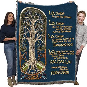 Pure Country Weavers The Viking Prayer Blanket - Tree of Life - Norse Gift Tapestry Throw Woven from Cotton - Made in The USA (72x54)