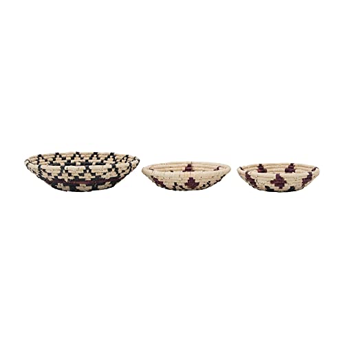 Bloomingville Boho Hand-Woven Seagrass Wall Pattern Design, Set of 3 Basket, Multicolored