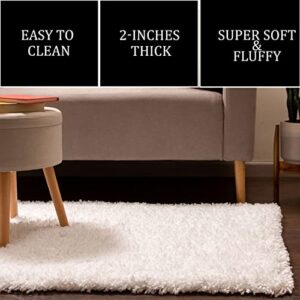 Super Area Rugs Fluffy & Soft 2-Inch Shag Accent Rug for Living Room - Bedroom Non Skid, Snow White, 2' x 3' Mat