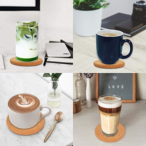 Cork Round Edge Coasters -12 Packs Extra Thick Wooden Drink Coaster, 4 inch Diameter and 2/5 inch Thick Plain Absorbent and Reusable Saucers for Hot&Cold Drink