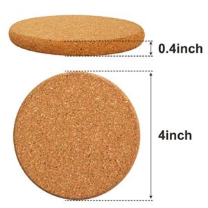 Cork Round Edge Coasters -12 Packs Extra Thick Wooden Drink Coaster, 4 inch Diameter and 2/5 inch Thick Plain Absorbent and Reusable Saucers for Hot&Cold Drink