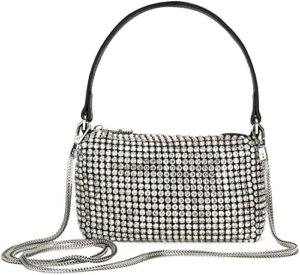 silver pouch top handle handbag diamond purse for women small cell phone bag with silver rhinestones clutch wallets mwl-019wt