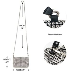 Silver Pouch Top Handle Handbag Diamond Purse for Women Small Cell Phone Bag with Silver Rhinestones Clutch Wallets MWL-019WT