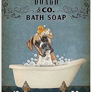 FSDFS Dog Metal Tin Sign Boxer Co.bath Soap Wash Your Paws Funny Retro Poster Bathroom Kitchen Cafe Garage Home Art Wall Decoration Plaque 8x12Inch