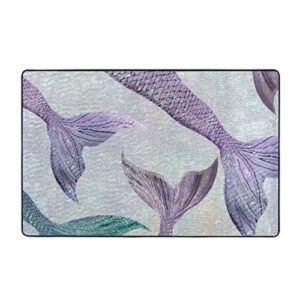 SWEET TANG Machine Washable Rug Soft Rugs Non-Slip Floor Carpet Home Decor for Bedroom, Living Room, Dorm, Teal Mermaid Tails Print, 60 inch x39 inch