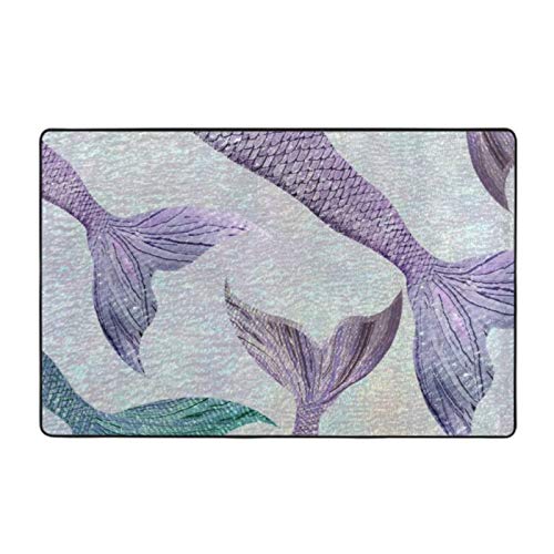 SWEET TANG Machine Washable Rug Soft Rugs Non-Slip Floor Carpet Home Decor for Bedroom, Living Room, Dorm, Teal Mermaid Tails Print, 60 inch x39 inch