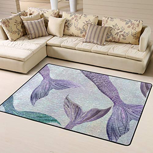 SWEET TANG Machine Washable Rug Soft Rugs Non-Slip Floor Carpet Home Decor for Bedroom, Living Room, Dorm, Teal Mermaid Tails Print, 60 inch x39 inch