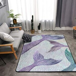 SWEET TANG Machine Washable Rug Soft Rugs Non-Slip Floor Carpet Home Decor for Bedroom, Living Room, Dorm, Teal Mermaid Tails Print, 60 inch x39 inch