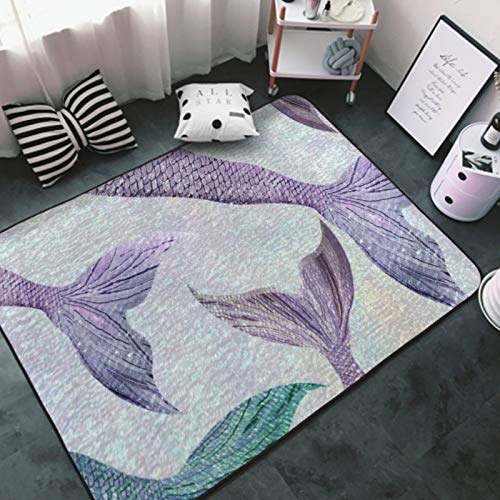 SWEET TANG Machine Washable Rug Soft Rugs Non-Slip Floor Carpet Home Decor for Bedroom, Living Room, Dorm, Teal Mermaid Tails Print, 60 inch x39 inch