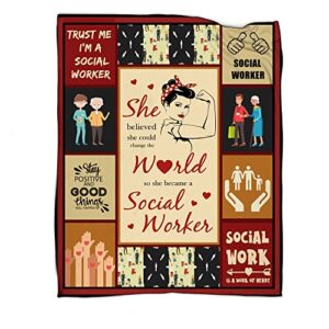 wiacbil social worker blanket gifts, social worker gifts for women, social worker appreciation graduation gifts, throw blanket 50″x 60″