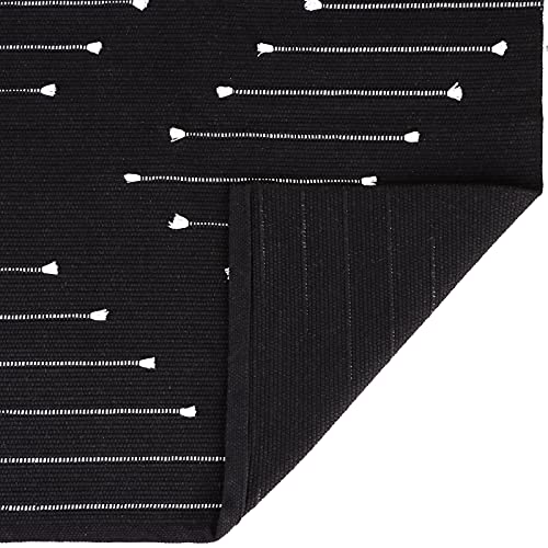 Boho Kitchen Rug Cotton Cotton Bedroom Runner Rug Black White Moroccan Woven Bathroom Rug with Tassels 2'x4.3' Machine Washable Mat Sink Floor Carpet for Hallway Entryway Living Room Front Door