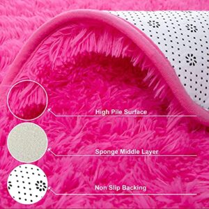 Foxmas Ultra Soft Fluffy Area Rugs for Bedroom Kids Room Plush Shaggy Nursery Rug Furry Throw Carpets for Boys Girls, College Dorm Fuzzy Rugs Living Room Home Decorate Rug, 4ft x 6ft, Hot Pink