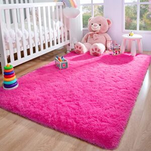 Foxmas Ultra Soft Fluffy Area Rugs for Bedroom Kids Room Plush Shaggy Nursery Rug Furry Throw Carpets for Boys Girls, College Dorm Fuzzy Rugs Living Room Home Decorate Rug, 4ft x 6ft, Hot Pink