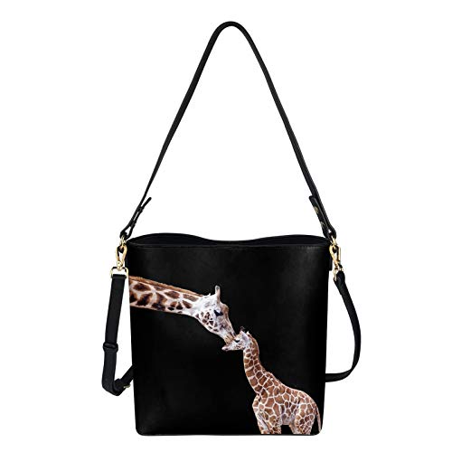 HUGS IDEA Elegant Womens Handbag PU Leather Shoulder Tote Purse Casual Crossbody Hobo Bucket Pouch with Giraffe Animal Print Handbags