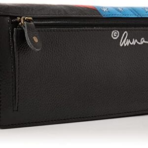 Anna by Anuschka Women's Hand-Painted Genuine Leather Two Fold Clutch Wallet - Stars and Stripes Black