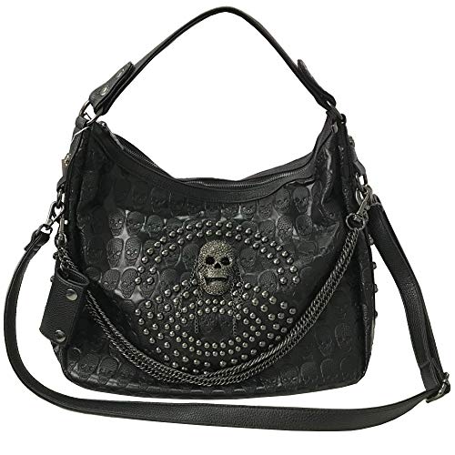 FiveloveTwo Women Skull Chain Handbag Large Capacity Gothic Shoulder Bag Studded Doctor Rivet Tote Satchel