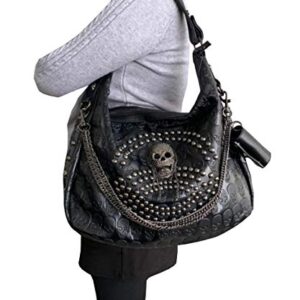 FiveloveTwo Women Skull Chain Handbag Large Capacity Gothic Shoulder Bag Studded Doctor Rivet Tote Satchel