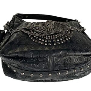 FiveloveTwo Women Skull Chain Handbag Large Capacity Gothic Shoulder Bag Studded Doctor Rivet Tote Satchel