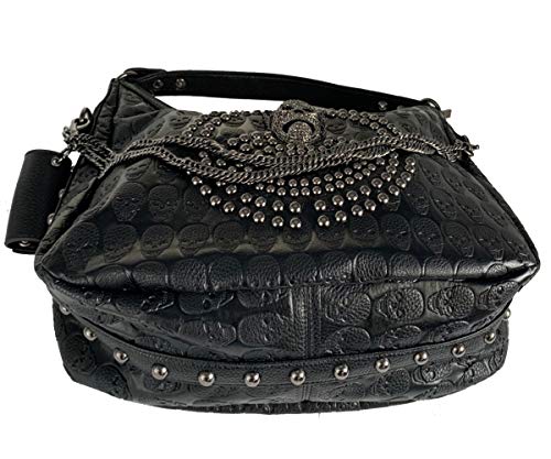 FiveloveTwo Women Skull Chain Handbag Large Capacity Gothic Shoulder Bag Studded Doctor Rivet Tote Satchel