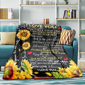 Daughter Gift from Mom Dad Sunflower Blanket to My Daughter Never Forget That I Love You Fleece Blanket Ultra-Soft Micro Light Weight Warm Bed Throw Blanket