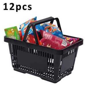 Black Shopping Basket Set of 12 Durable Black Plastic Grocery Shopping Baskets with Handles Storage Basket Organizer Basket for Christmas Party Birthday Gift