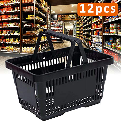 Black Shopping Basket Set of 12 Durable Black Plastic Grocery Shopping Baskets with Handles Storage Basket Organizer Basket for Christmas Party Birthday Gift