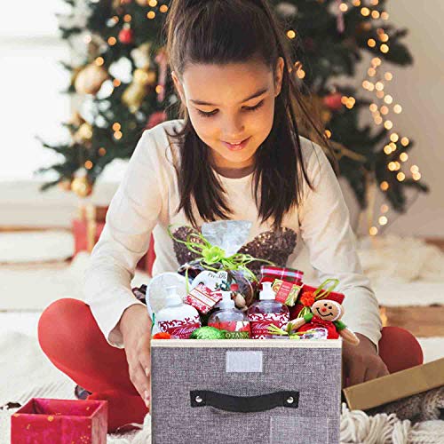 Small Storage Bins with Lids 2 Pack Linen Collapsible Cube Storage Basket with Handle, Jane's Home Foldable Fabric Storage Box with lids Organizer for Toys, Clothes Closet, Ornament Grey