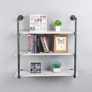 LENGEN Industrial Floating Shelves Wall Mount,36in Rustic Pipe Wall Shelf,3-Tiers Wall Mount Bookshelf,DIY Storage Shelving Floating Shelves,Wall Shelving Unit,Wall Book Shelf for Home,Vintage White