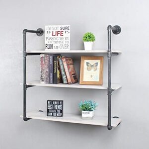 LENGEN Industrial Floating Shelves Wall Mount,36in Rustic Pipe Wall Shelf,3-Tiers Wall Mount Bookshelf,DIY Storage Shelving Floating Shelves,Wall Shelving Unit,Wall Book Shelf for Home,Vintage White