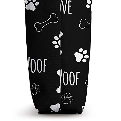 Love Dog Woof Bone and Paw Pattern in Black Background Tote Bag