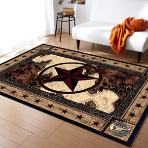 area rug 5’x7′ western texas star on wood panel rustic vintage style non-skid rubber backing modern runner rug indoor carpet for bedroom/living room