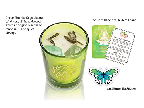 SUZIEJO Aromatherapy Candle Heart Chakra Rose Sandalwood Essential Oil Scented Candles Green Fluorite Crystals & Healing Stones Spiritual Gifts for Women Soy Candle Stress Relief Candle Set