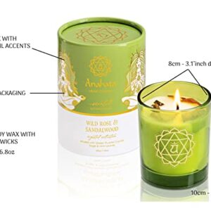 SUZIEJO Aromatherapy Candle Heart Chakra Rose Sandalwood Essential Oil Scented Candles Green Fluorite Crystals & Healing Stones Spiritual Gifts for Women Soy Candle Stress Relief Candle Set