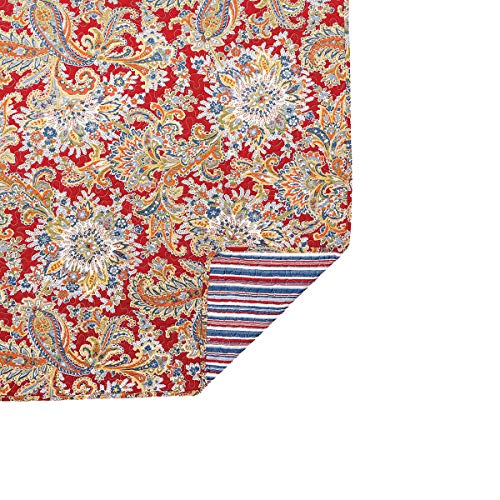 C&F Home Rhapsody Paisley Quilted Throw 48" X 60" Red Gold and Blue Paisley Reversable to Stripes Blanket Cotton Machine Washable Soft for Couch Sofa Or Bed 48x60 inches Red