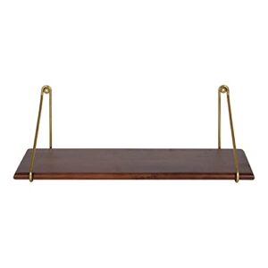 kate and laurel palone modern wall shelf, 24, walnut and gold, minimal transitional shelf for storage and display