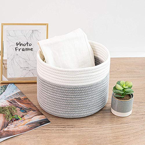 Goodpick Cute Grey Cotton Rope Basket And Large Woven Blanket Storage Basket(Set of 2)