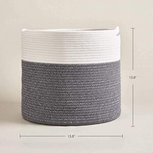 Goodpick Cute Grey Cotton Rope Basket And Large Woven Blanket Storage Basket(Set of 2)