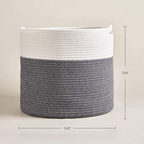 Goodpick Cute Grey Cotton Rope Basket And Large Woven Blanket Storage Basket(Set of 2)