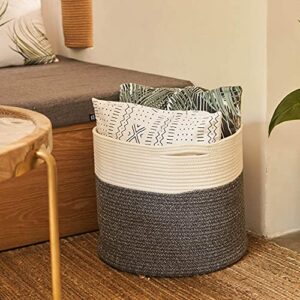 Goodpick Cute Grey Cotton Rope Basket And Large Woven Blanket Storage Basket(Set of 2)