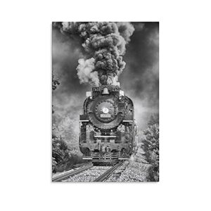 jiedie railway train black and white retro train canvas poster bedroom decor sports landscape office room decor gift 12x18inchs(30x45cm)