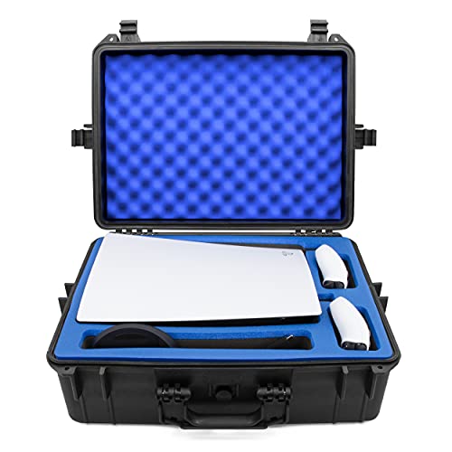 CASEMATIX Hard Shell Travel Case Compatible with PlayStation 5 Console, Controllers, Games and Accessories - Waterproof PS5 Carrying Case with Customized Foam for Both Standard and Digital Editions