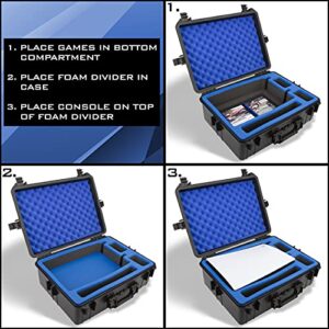 CASEMATIX Hard Shell Travel Case Compatible with PlayStation 5 Console, Controllers, Games and Accessories - Waterproof PS5 Carrying Case with Customized Foam for Both Standard and Digital Editions