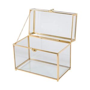 smart wyche large glass box wedding card box with lock for cosmetic jewelry sculpture diy mini garden, sturdy, 10 l x 5.71 w x 7.88 h” – gold