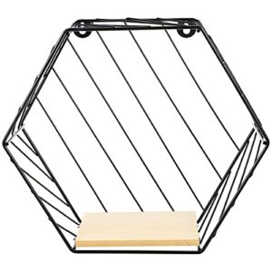 VORCOOL Wall Mounted Honeycomb Floating Shelves Metal Wire Geometric Floating Shelf for Living Room Bedroom Kitchen and Office (Black)