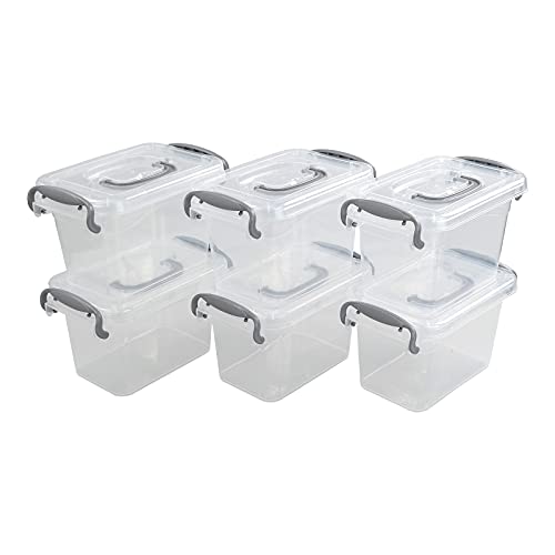 Nesmilers 1.8 L Plastic Latch Storage Box, 6-Pack Clear Storage Bins with Lids