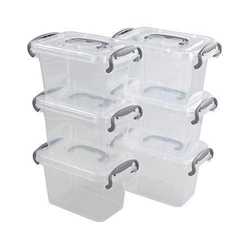 Nesmilers 1.8 L Plastic Latch Storage Box, 6-Pack Clear Storage Bins with Lids