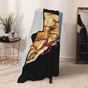 Throw Blankets Praying Hands Rosary Super Soft Cozy Plush Blankets Lightweight Fleece Blanket Throw for Couch Sofa Bed