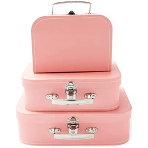 Okuna Outpost Set of 3 Different Sizes of Paperboard Suitcases with Metal Handles, Decorative Cardboard Storage Boxes (Pink)