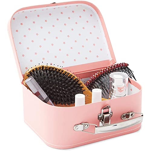 Okuna Outpost Set of 3 Different Sizes of Paperboard Suitcases with Metal Handles, Decorative Cardboard Storage Boxes (Pink)