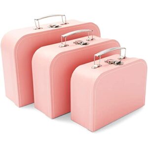 Okuna Outpost Set of 3 Different Sizes of Paperboard Suitcases with Metal Handles, Decorative Cardboard Storage Boxes (Pink)